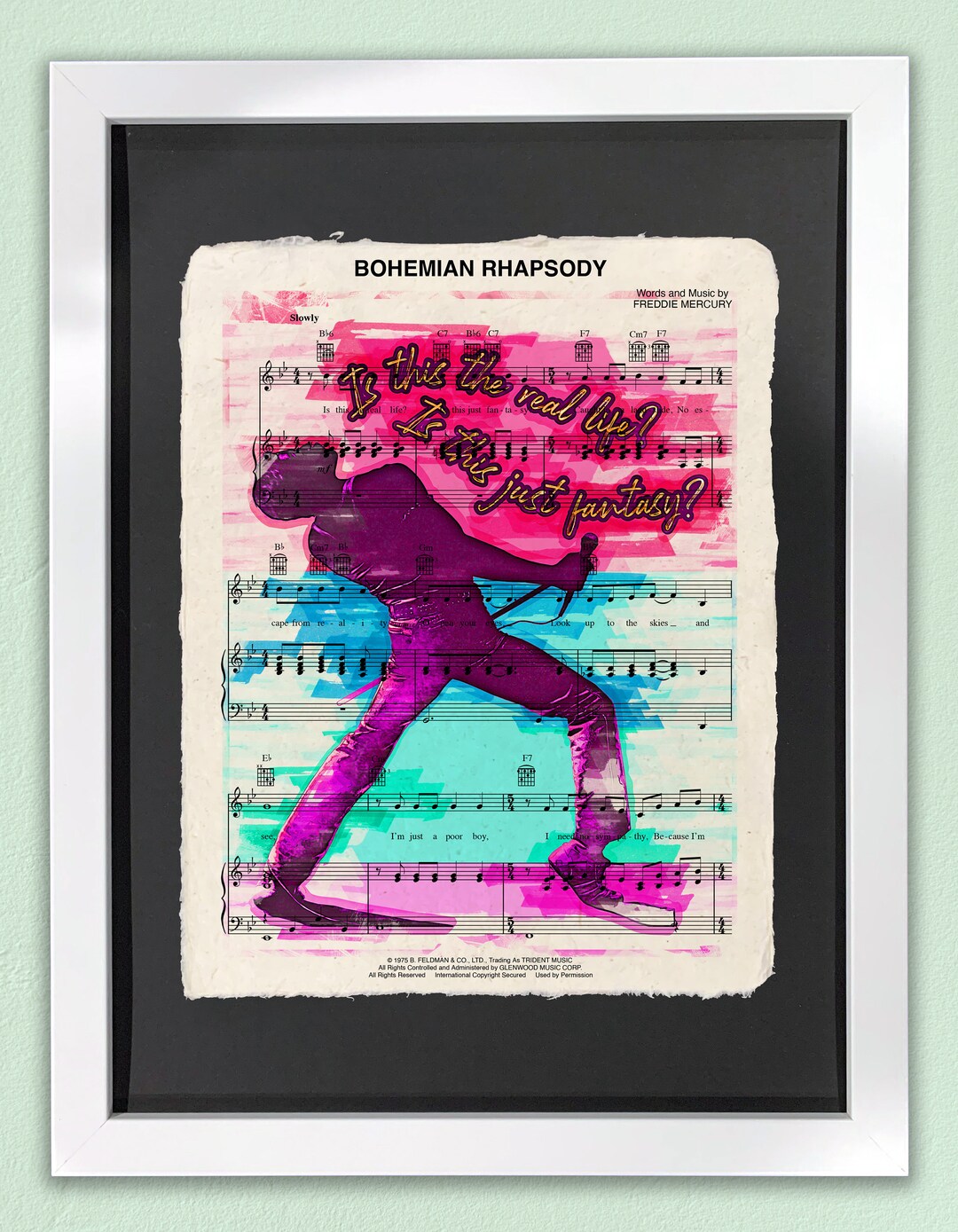 Bohemian Rhapsody Art Print Framed Wall Art Sheet Music Art Queen ...