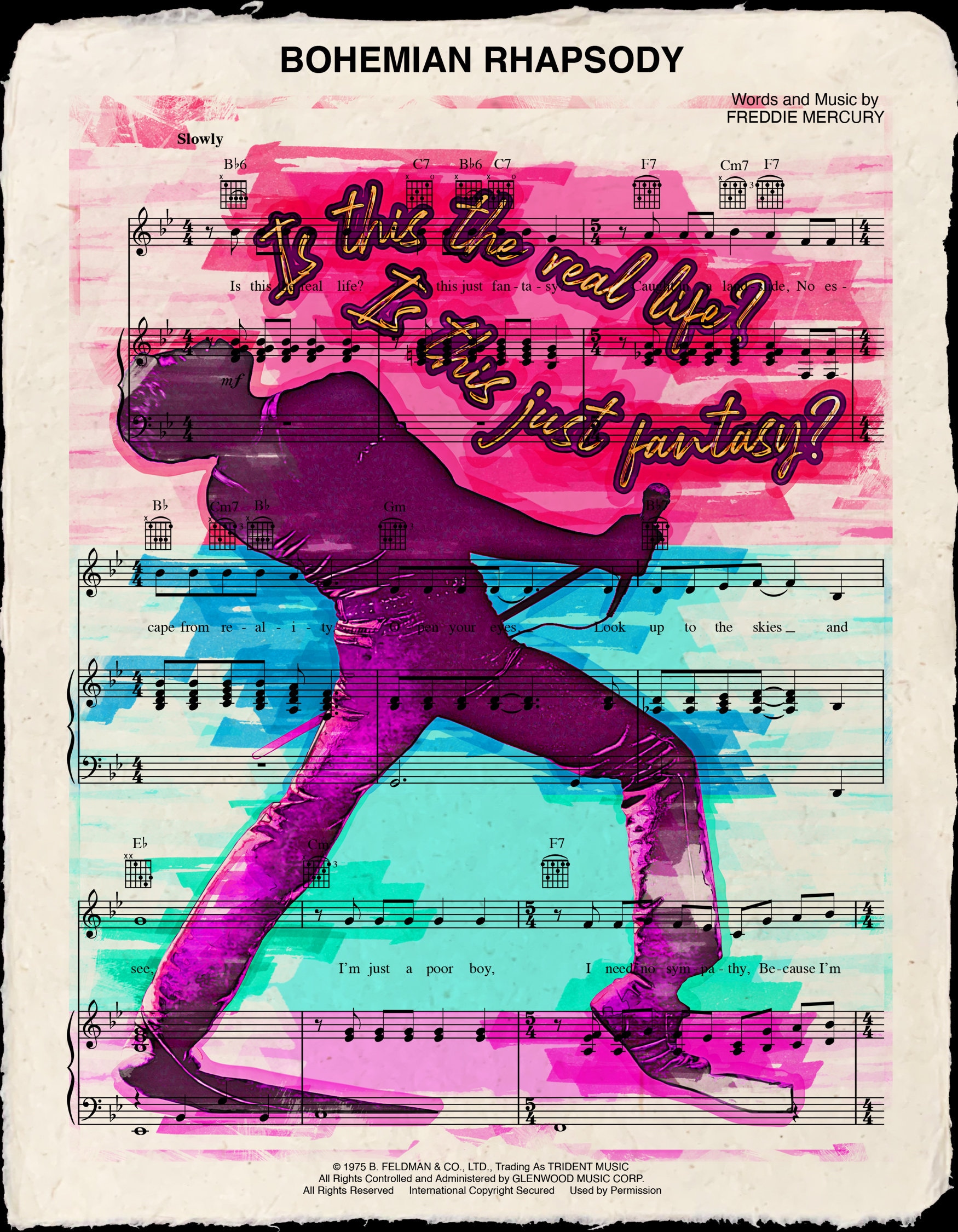 Bohemian Rhapsody Art Print Framed Wall Art Sheet Music Art Queen ...