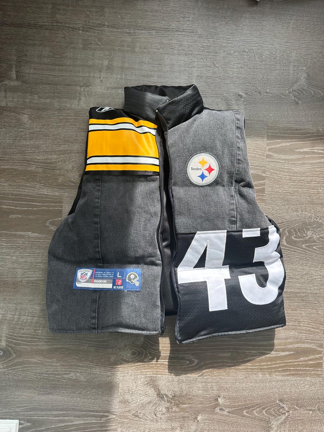 Upcycled Denim Puffer Vest: Custom Football Vest - Etsy