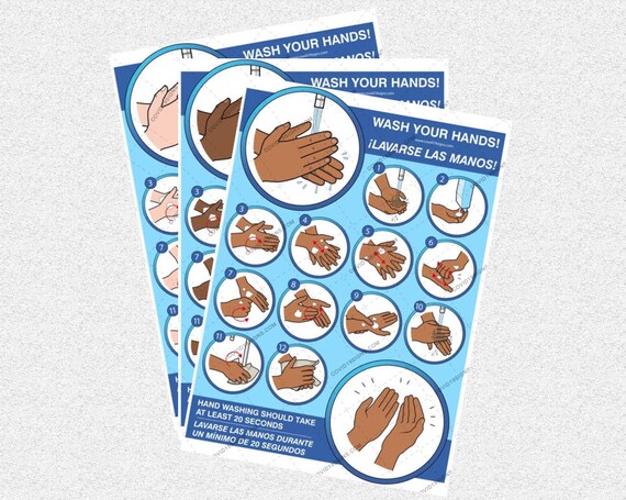 Hand Washing Posters English Spanish Set of 3 Printable - Etsy
