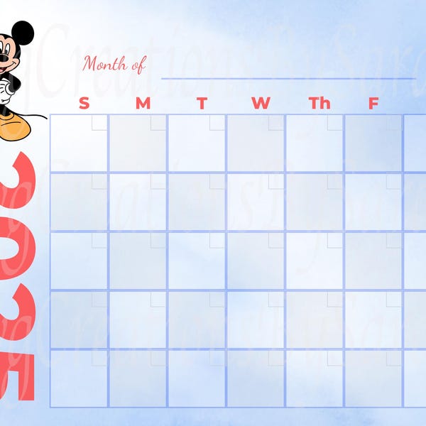 Mickey Mouse Printable Calendar - Etsy