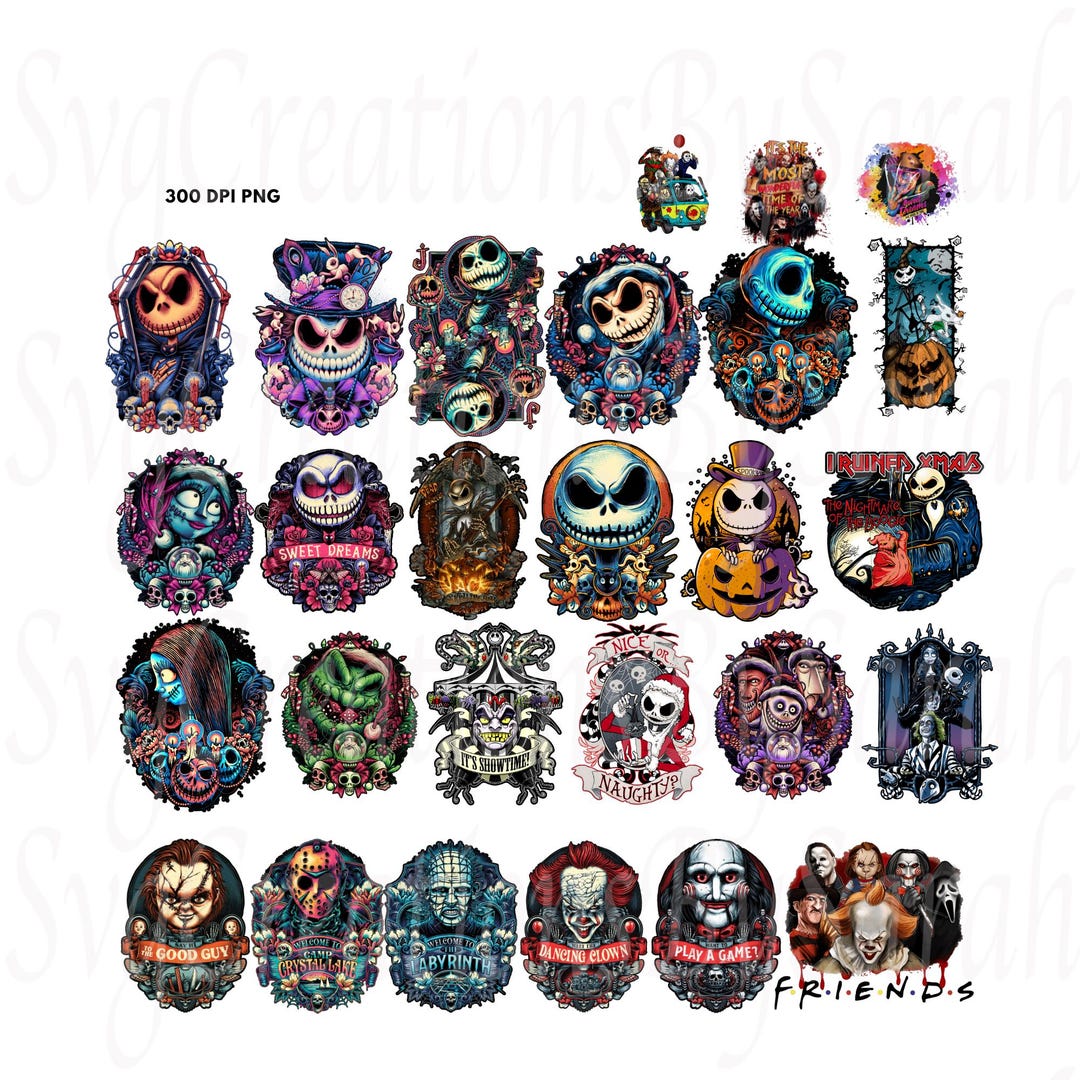 Horror Character Halloween Clipart Png Bundle for Cricut, Scary Horror ...