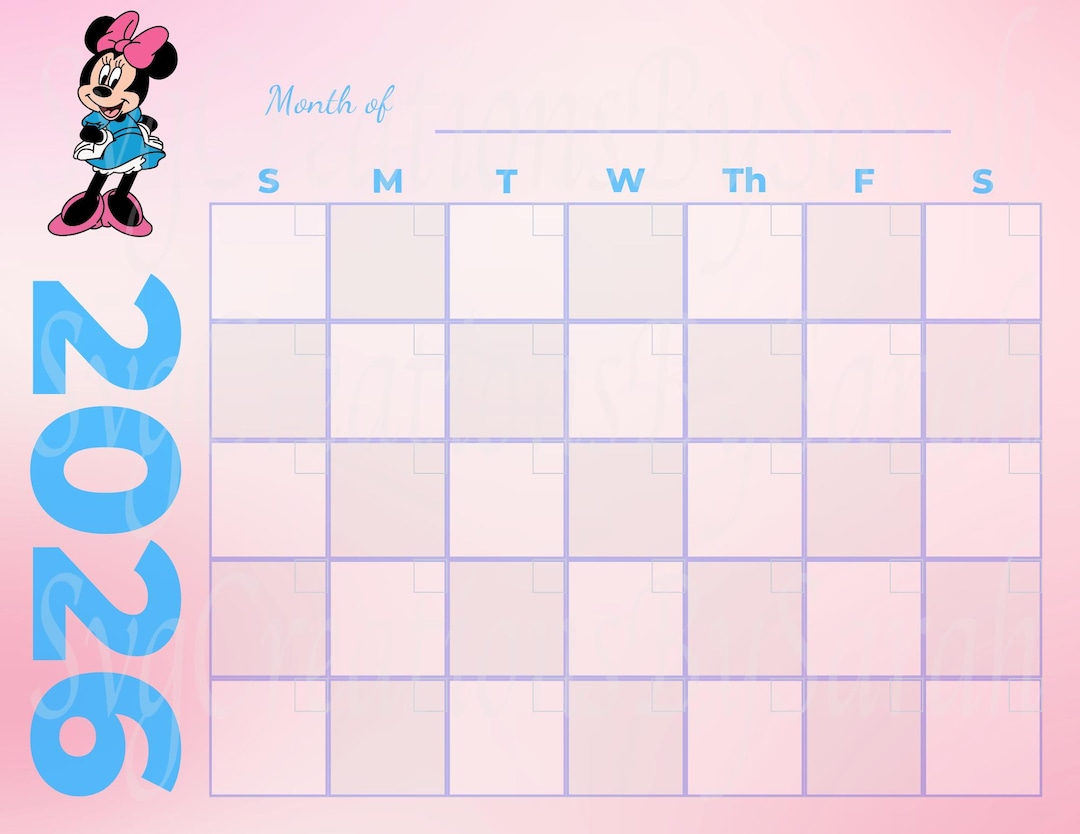 Minnie Digital Download Calendar 2026, Minnie Png, Digital Download ...