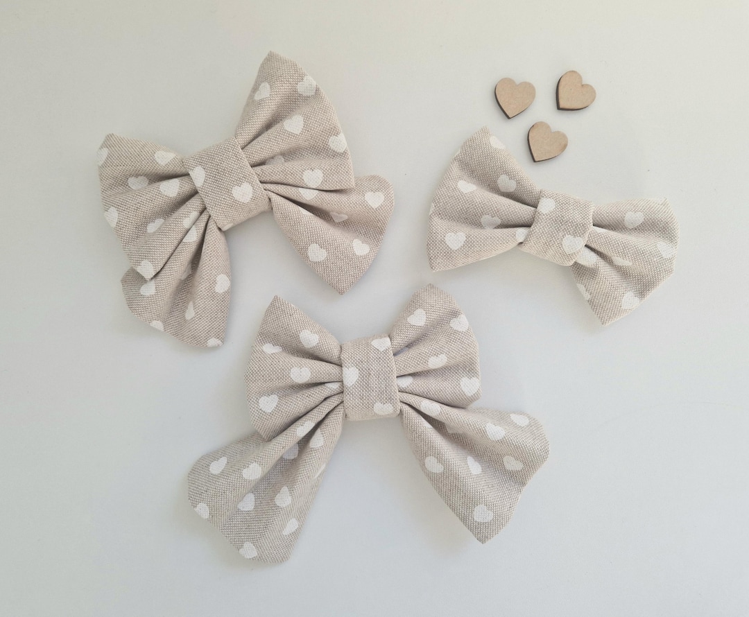 Love Heart Dog Bow Tie or Sailor Bow, Neutral Beige and White Love ...