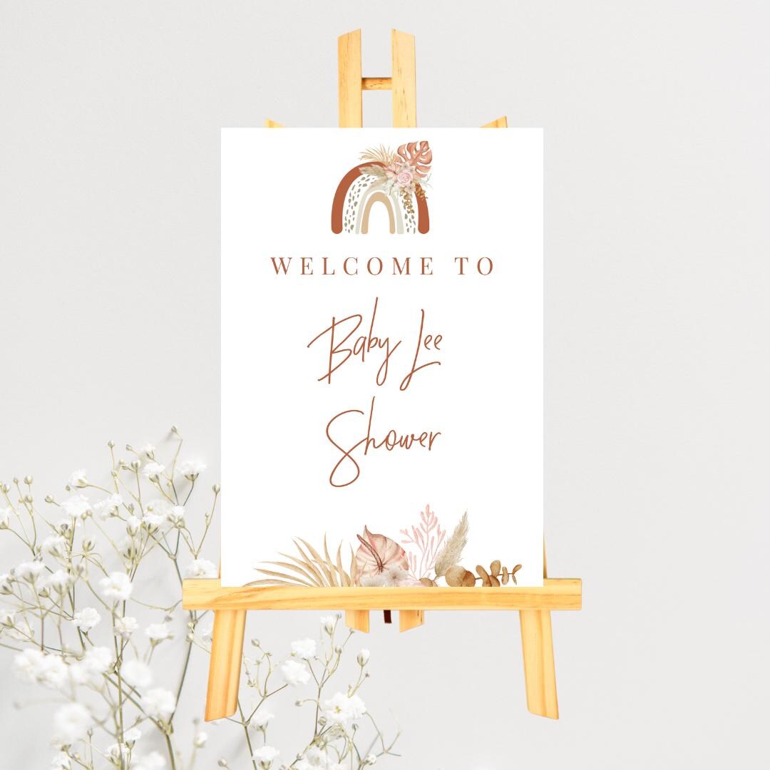 Boho Rainbow Baby Shower Sign, Baby Shower Welcome Sign, Boho Theme ...