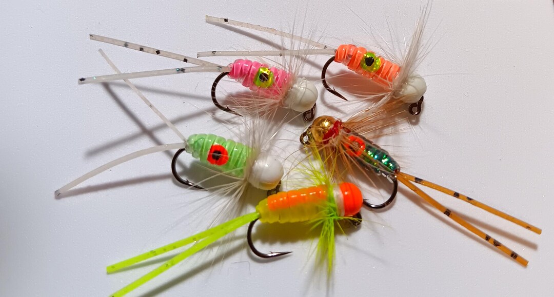 Size 10 Tungsten Larva Bug Tied on 90 Degree Jig Hook 5 Color Combo ( 5 ...