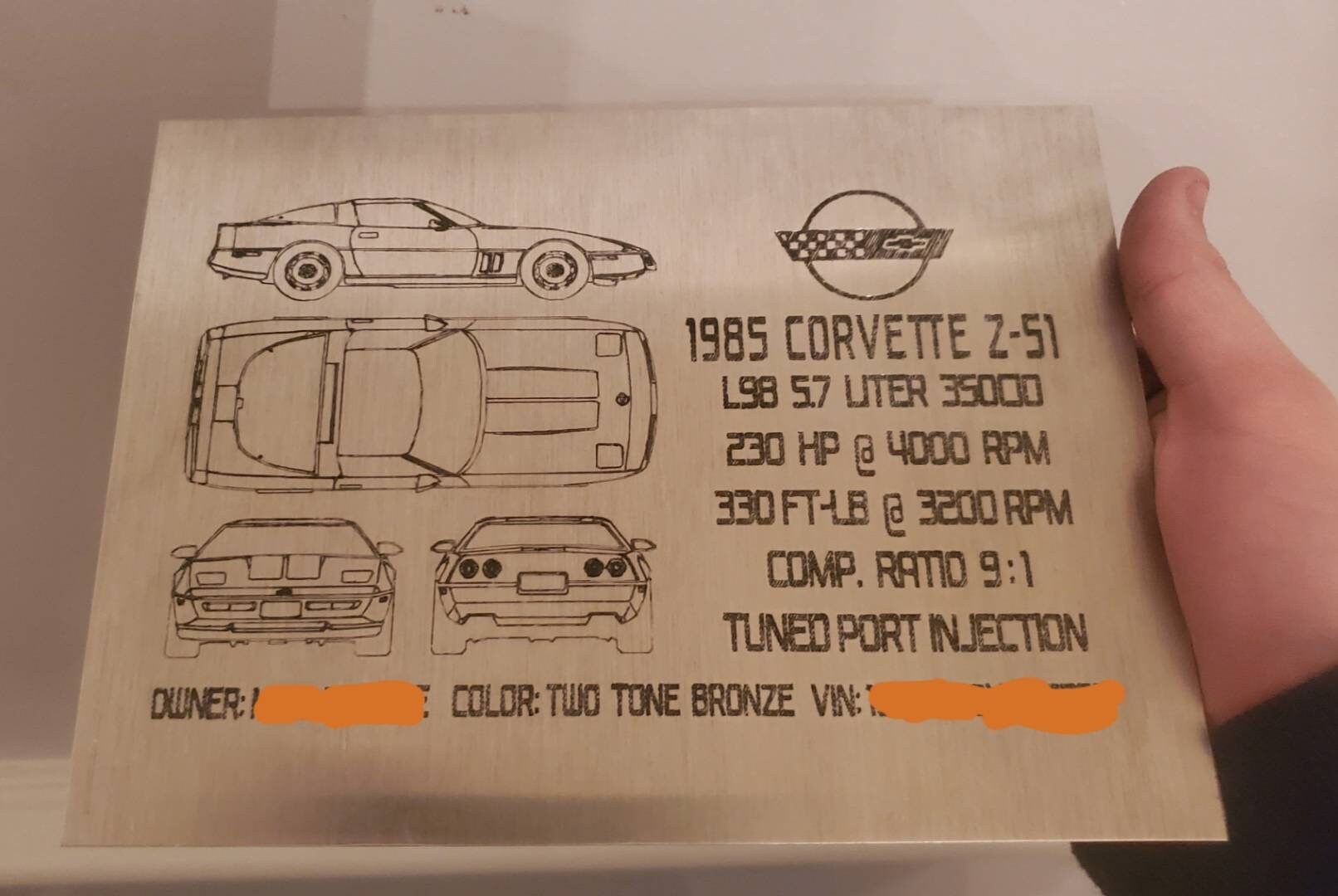 84-96 C4 Corvette Custom Engraved Plaque - Etsy