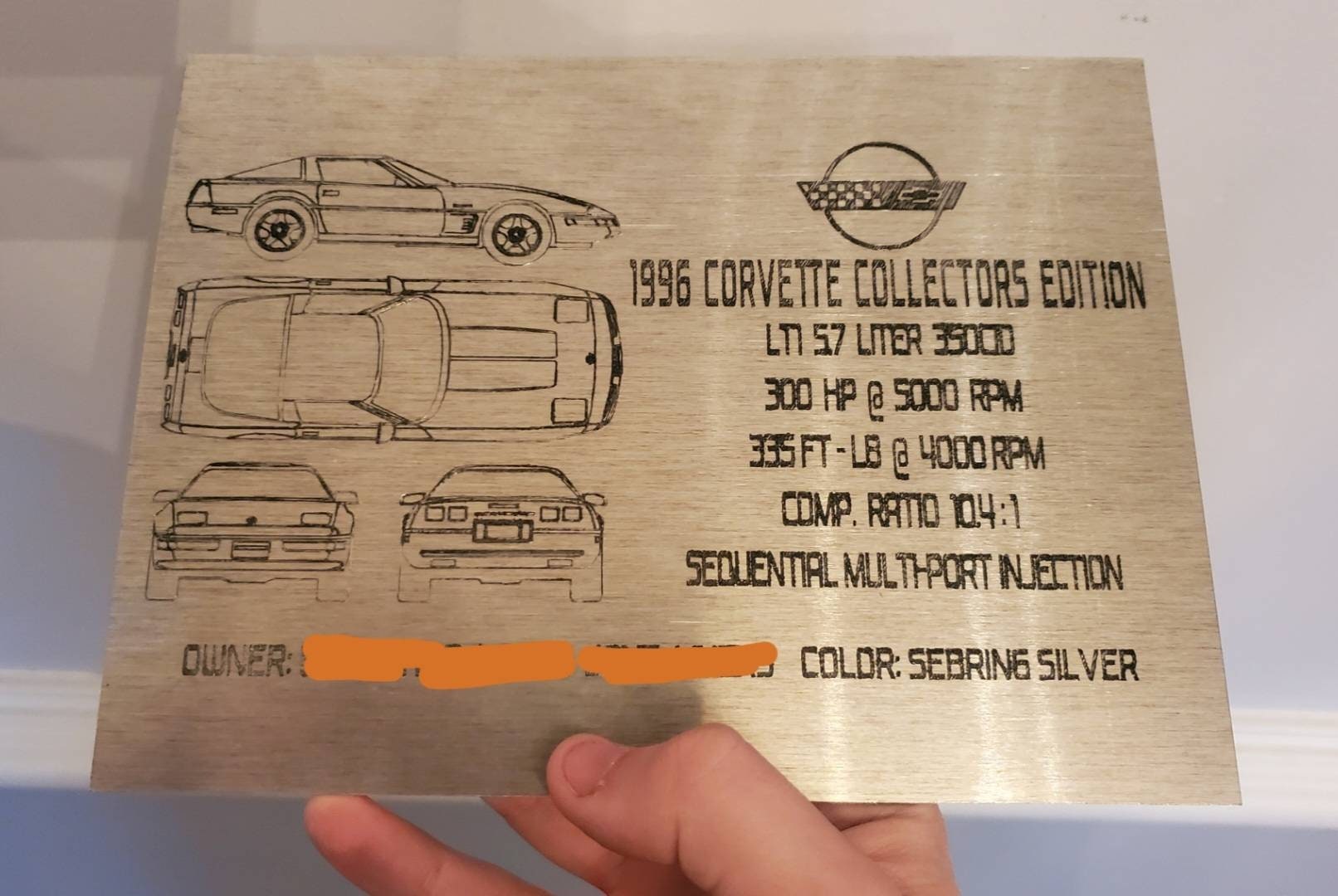 84-96 C4 Corvette Custom Engraved Plaque - Etsy