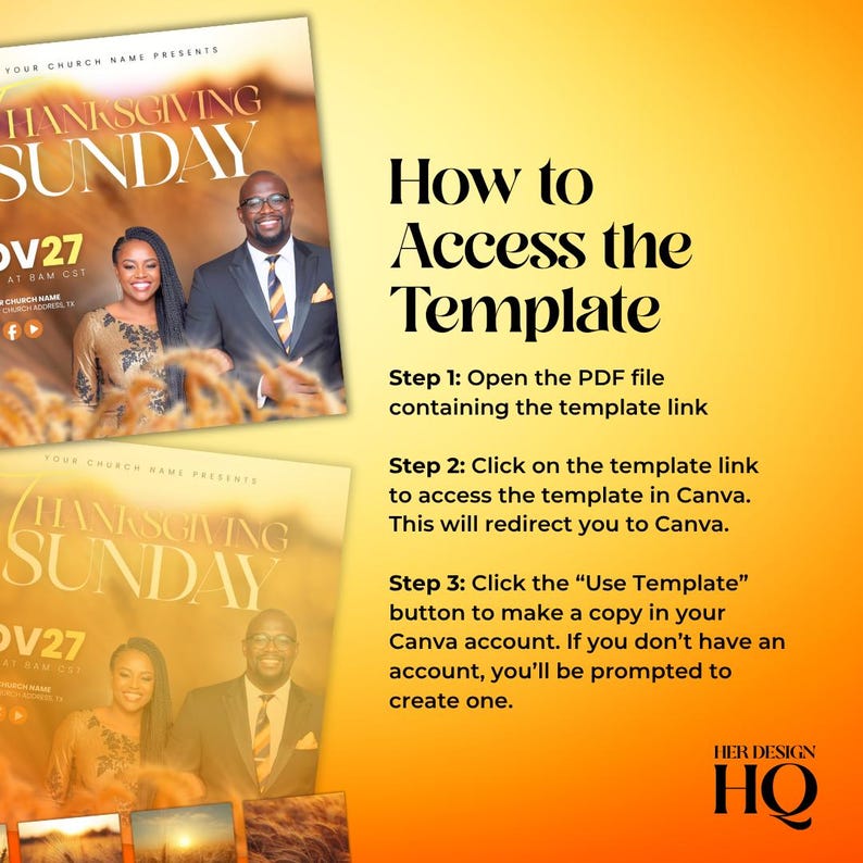 Orange and White Church Flyer Template | Thanksgiving Sunday Canva ...