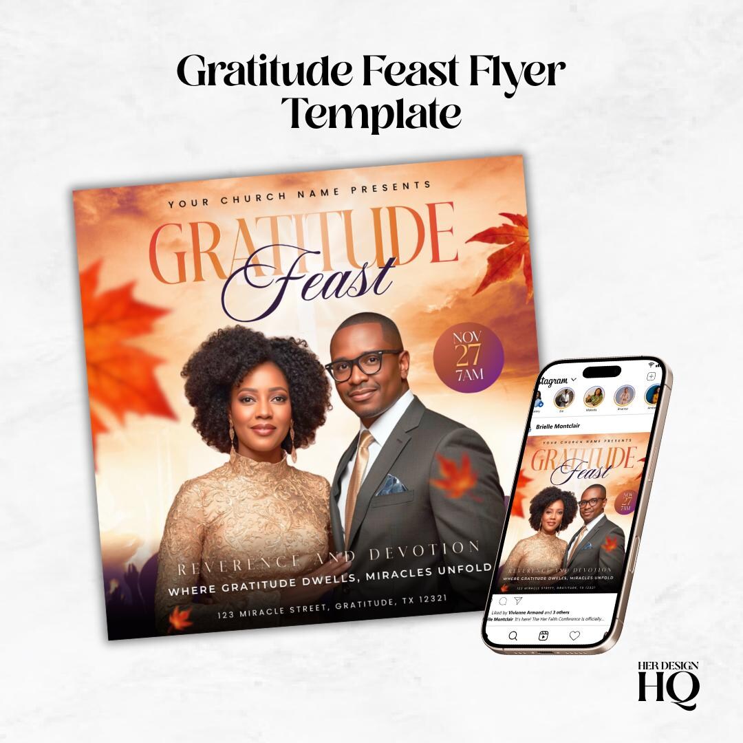 Thanksgiving Church Flyer | Gratitude Feast Canva Template (editable ...
