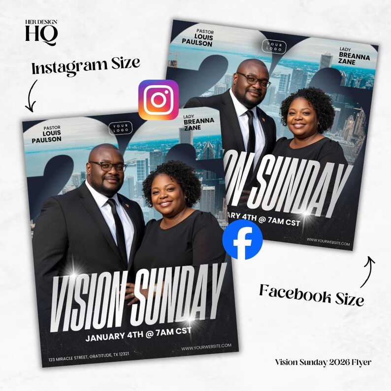 Vision Sunday 2026 Flyer | Gray Silver Church Canva Template | New Year ...