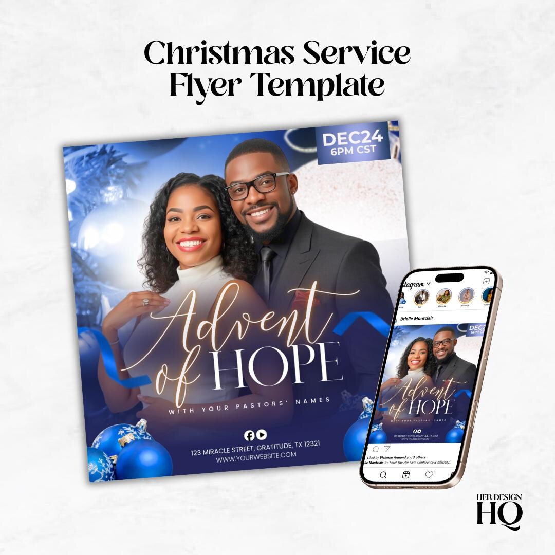 Blue Christmas Service Flyer Template | Church Holiday Event (canva ...