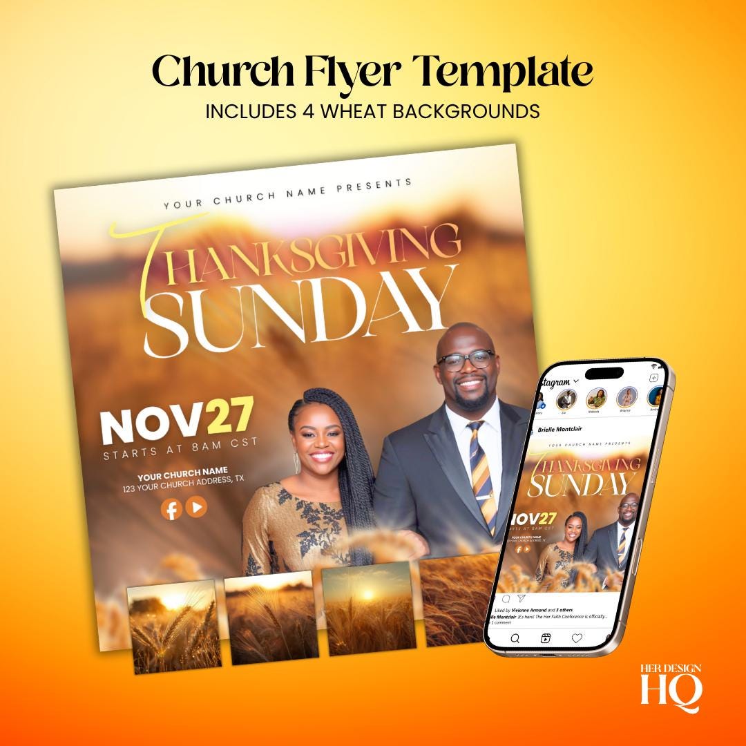 Orange and White Church Flyer Template | Thanksgiving Sunday Canva ...
