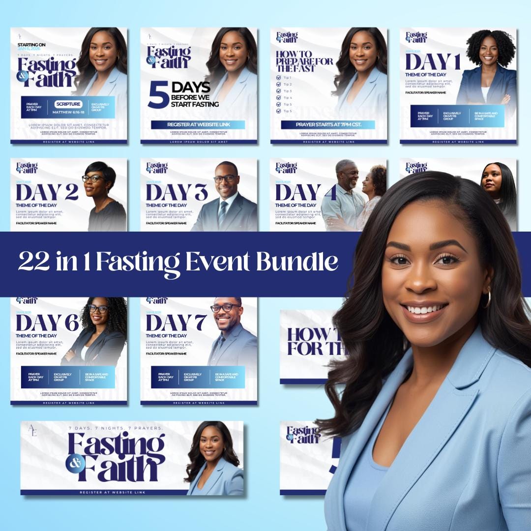 22-in-1 Fasting Event Canva Templates | Blue & White Social Media ...