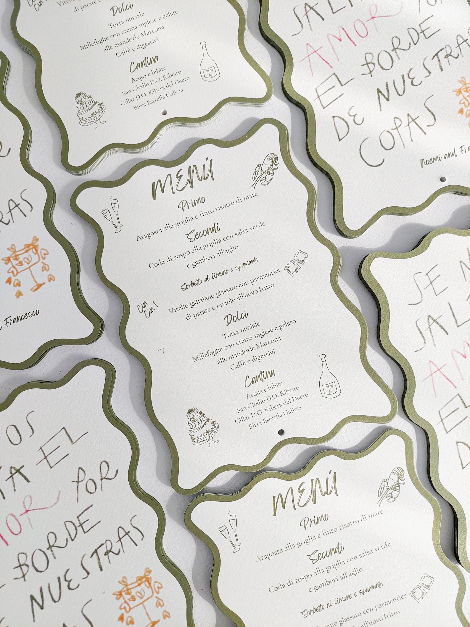 Wavy Edge Menu, Wedding Menu, Event Menus, Tasselled Menu, Elegant ...