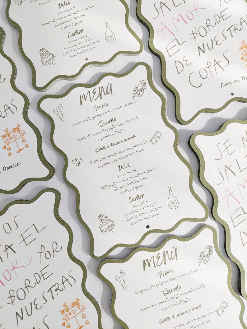 Wavy Edge Menu, Wedding Menu, Event Menus, Tasselled Menu, Elegant ...