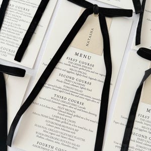 Menu With Velvet Ribbon, Menu With Place Card, Wedding Menu, Event ...