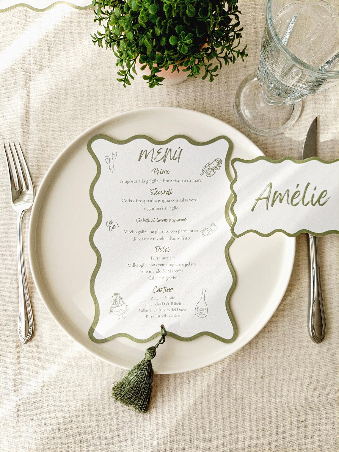 Wavy Edge Menu, Wedding Menu, Event Menus, Tasselled Menu, Elegant ...