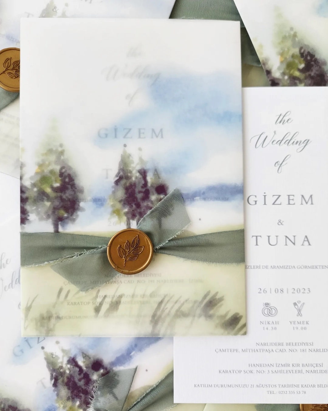 Vellum Wedding Invitation: Luxury Art Print With Ribbon - Etsy