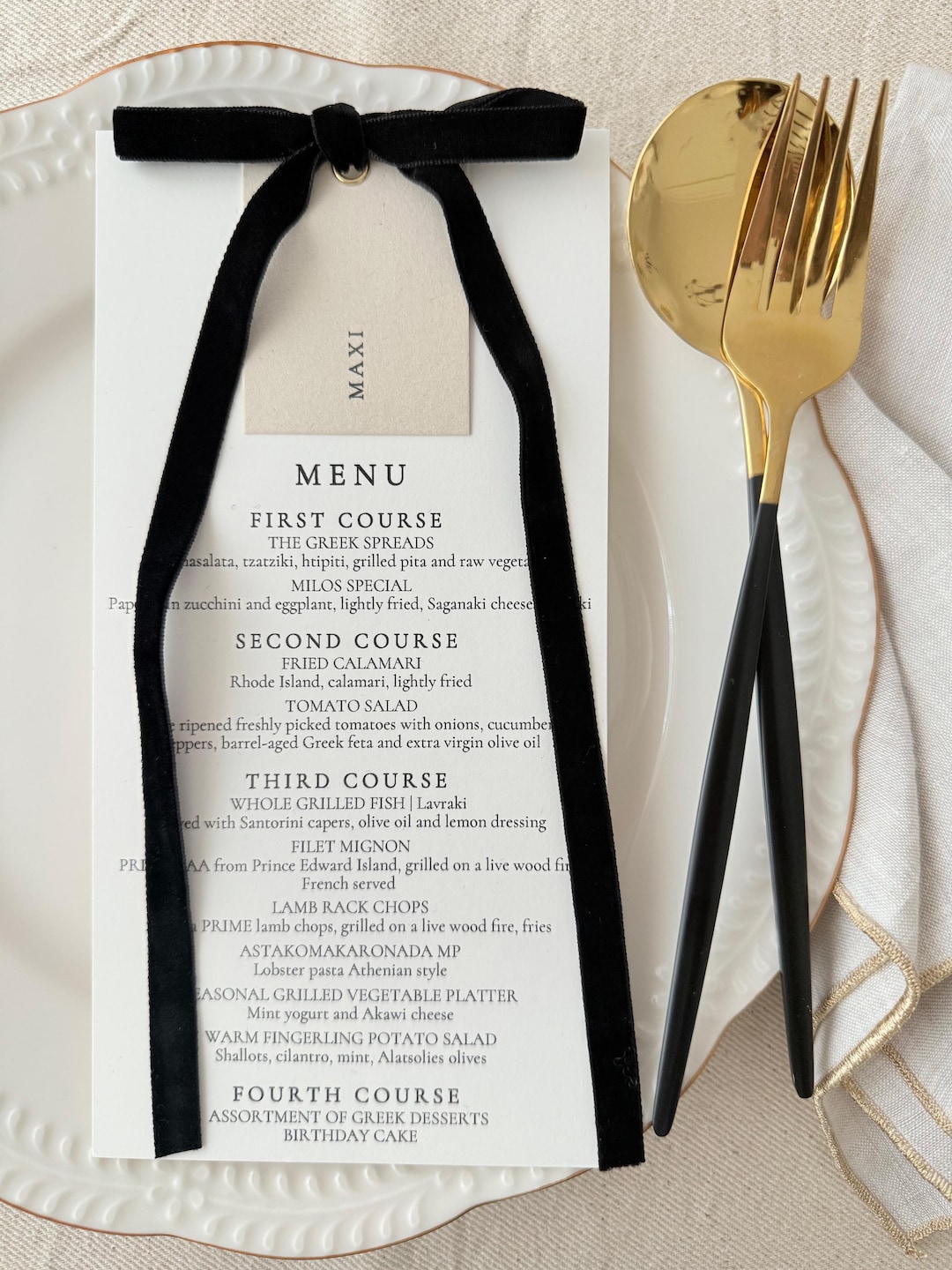Menu With Velvet Ribbon, Menu With Place Card, Wedding Menu, Event ...