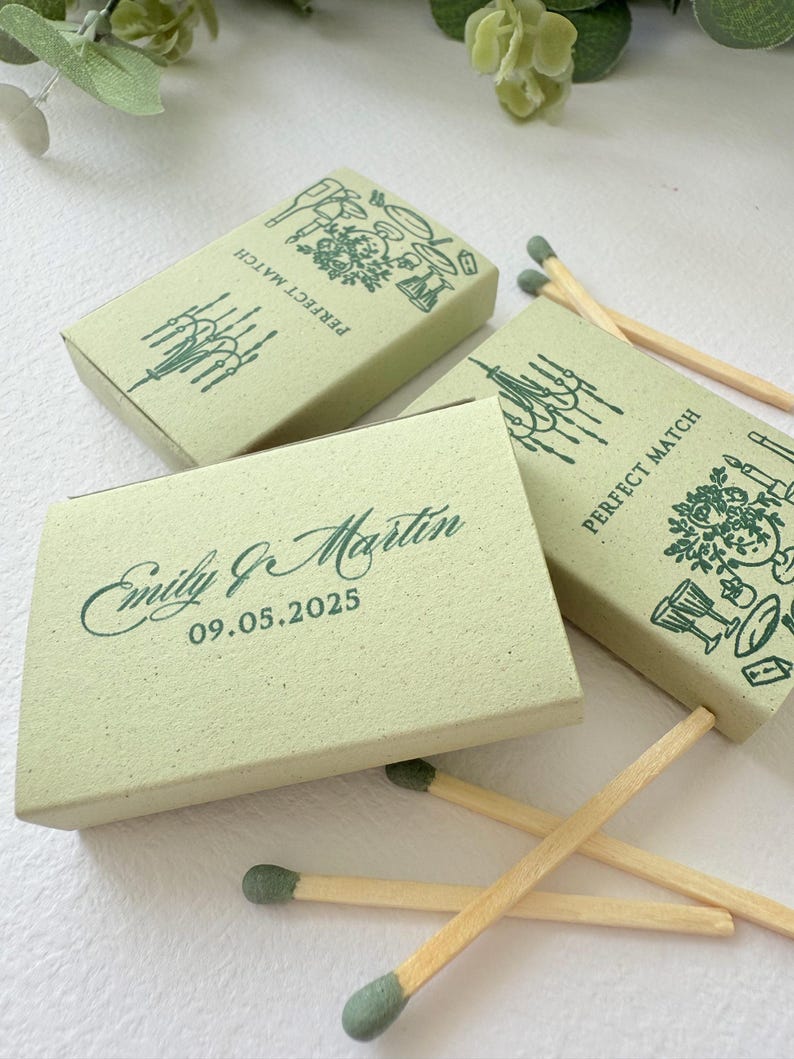 Sage Green Personalized Wedding Matchboxes, Custom Matchboxes for Events, Bridesmaids Matchboxes ...
