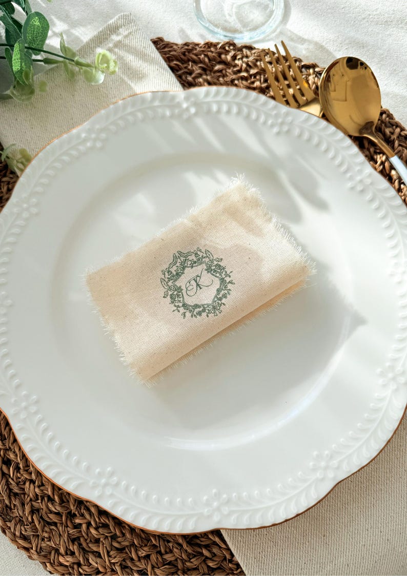 Printed Cotton Wedding Menus: Green Ink, Raw Edge Fabric - Etsy