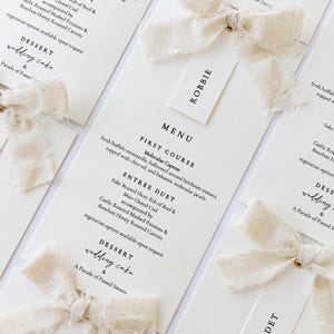 Menu Card With Linen Ribbon, Menu With Place Card, Wedding Menu, Event ...