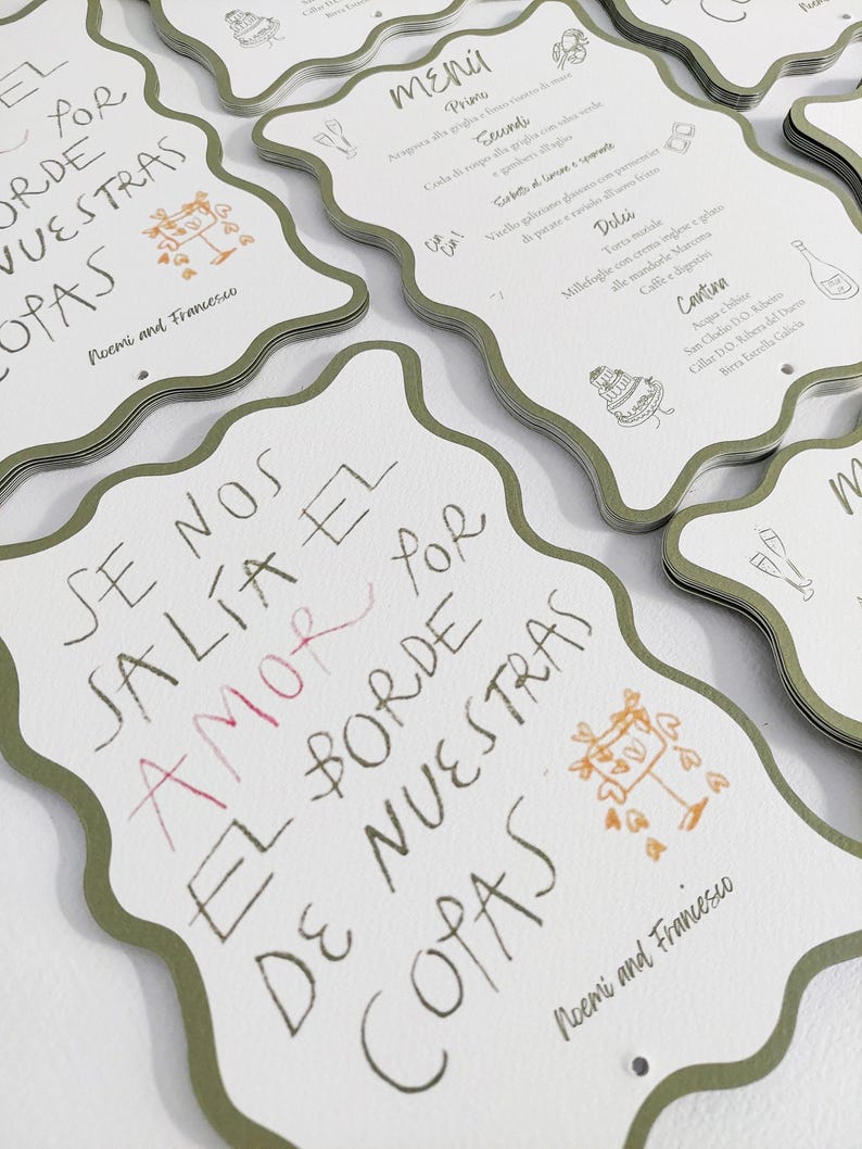 Wavy Edge Menu, Wedding Menu, Event Menus, Tasselled Menu, Elegant ...
