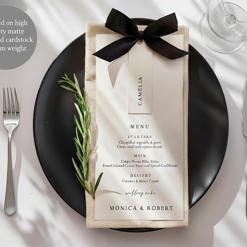 Black Ribbon Wedding Menus - Etsy