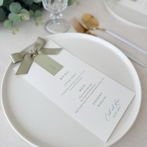 Sage Green Ribbon Wedding Menu, Personalized Dinner Menu Card, Garden ...