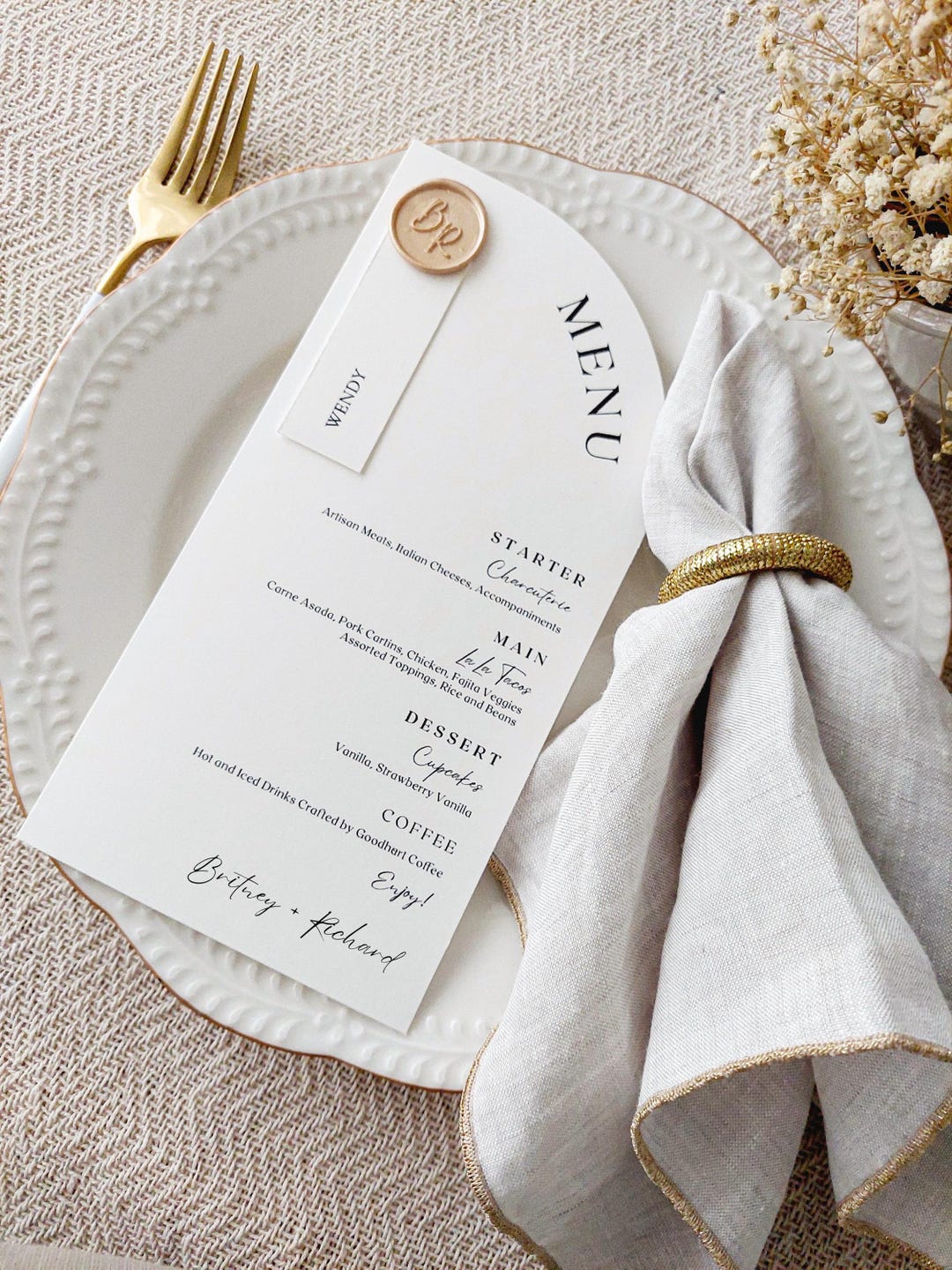 Half Arch Menu, Place Cards Included, Printed Arch Wedding Menu ...