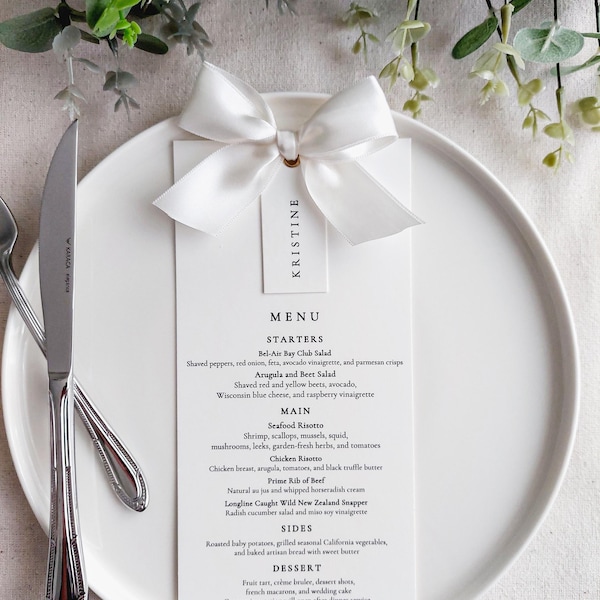Menu With Place Card, Wedding Menu, Event Menus, Menus With Names ...