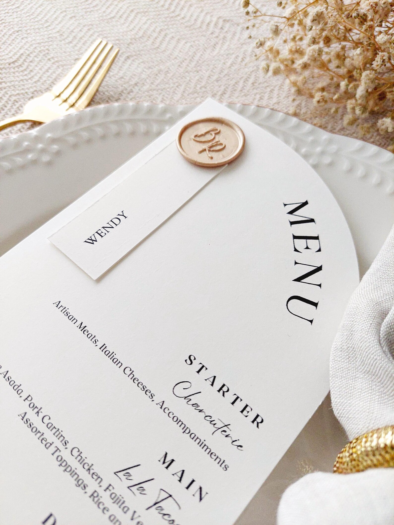 Half Arch Menu, Place Cards Included, Printed Arch Wedding Menu ...