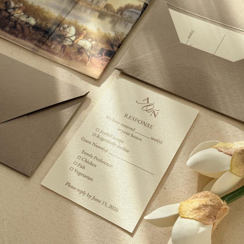 Luxury Wedding Invitation Suite With Vellum Wrap, Chiffon Ribbon & Wax ...