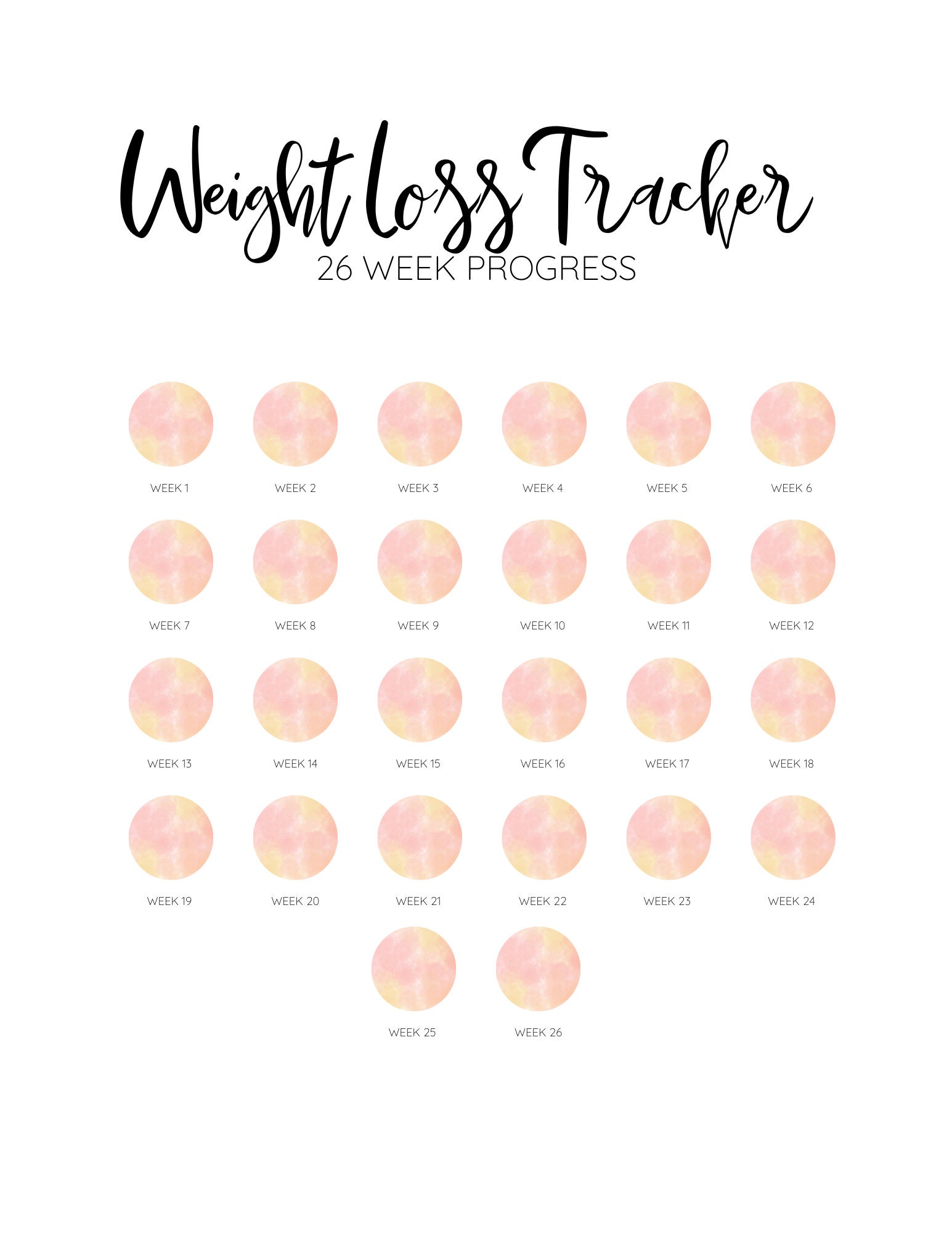 Printable Weight Loss Tracker. Six (6) Digital Weekly Weight Tracker, Weekly Weigh In ...