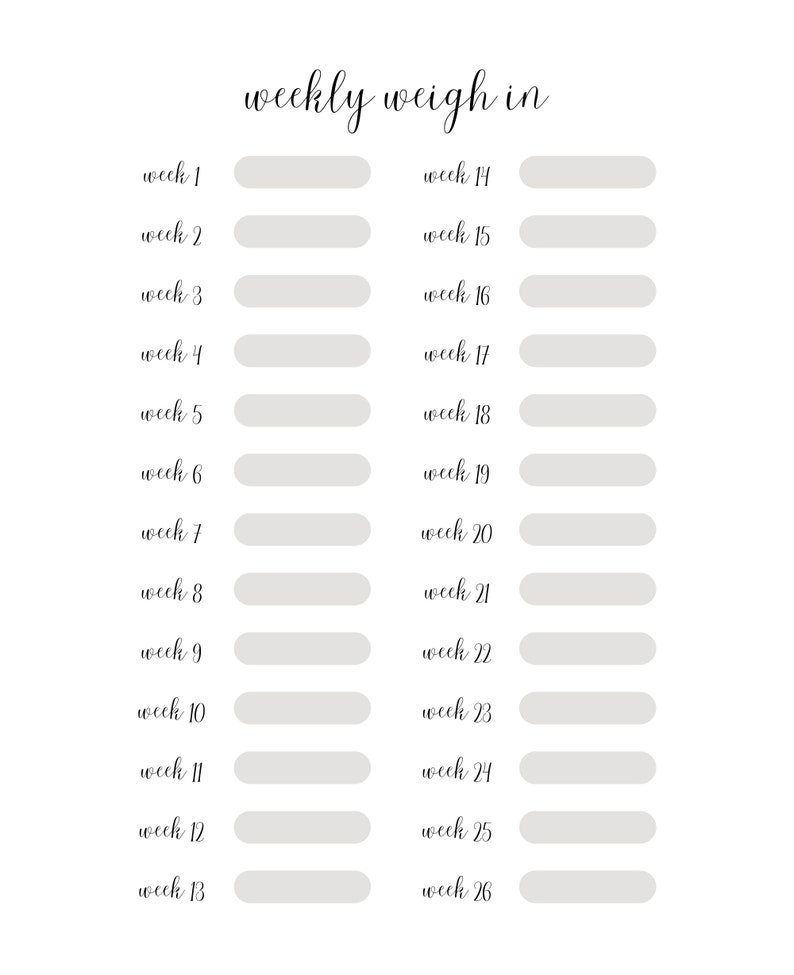 Blank Printable Weight Loss Tracker. Weekly Weigh In, Measurement ...