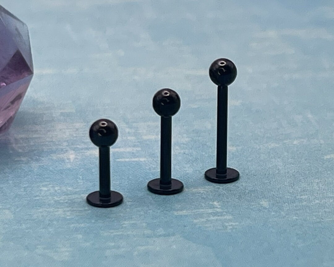 Black Stainless Steel Labret Bar 16g 1.2mm Surgical Steel Black 3mm ...