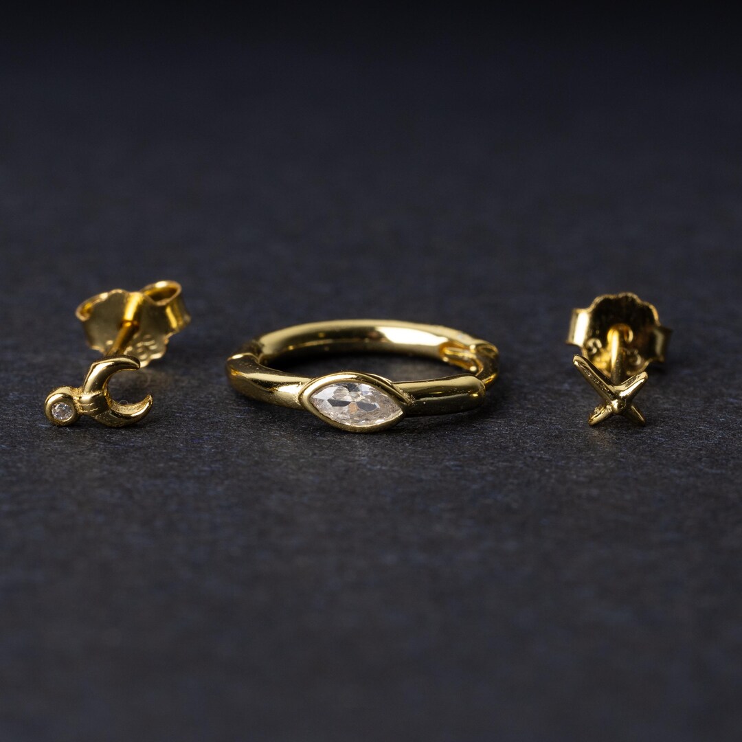 Set of Three Celestial Themed Earrings, Ear Curation, Star Hoop Earring ...