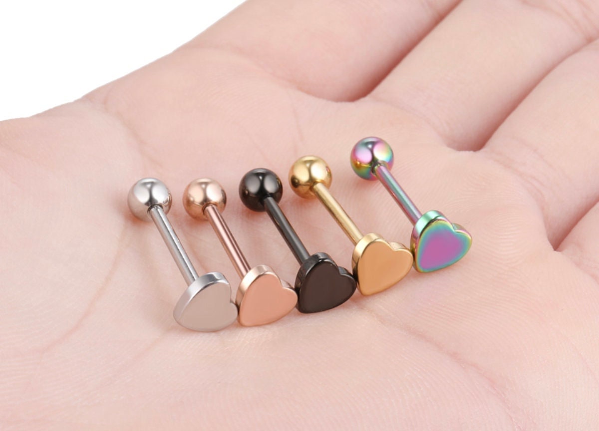 Heart Shaped Tongue Bar 14G 1.6mm 316L Stainless Steel - Etsy