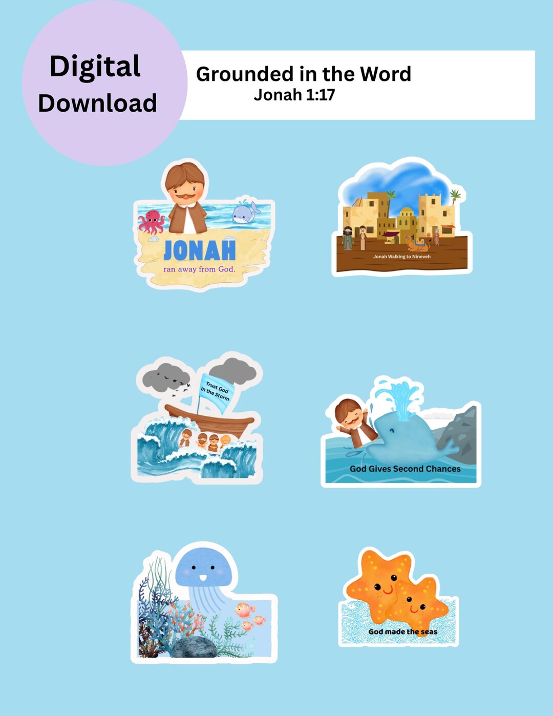 Jonah and the Whale Bible Story Stickers Printable Sunday School ...