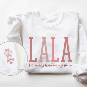 Lala Sweatshirt With Names on Sleeve, Personalized Lala Sweater With ...