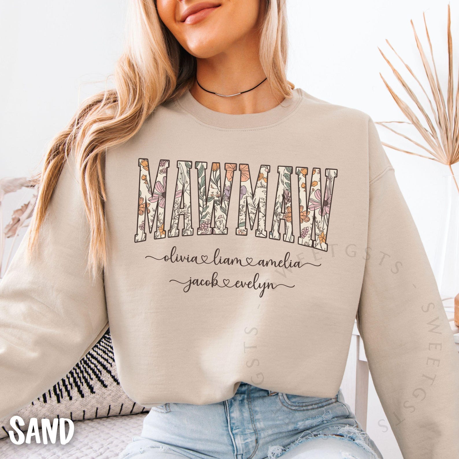 Custom Mawmaw Sweatshirt With Kids Names, Personalized Gift for Mawmaw ...
