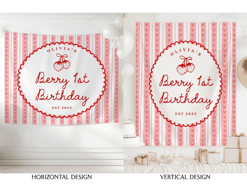 Berry First Birthday Banner, Personalized 1st Birthday Backdrop, Custom ...