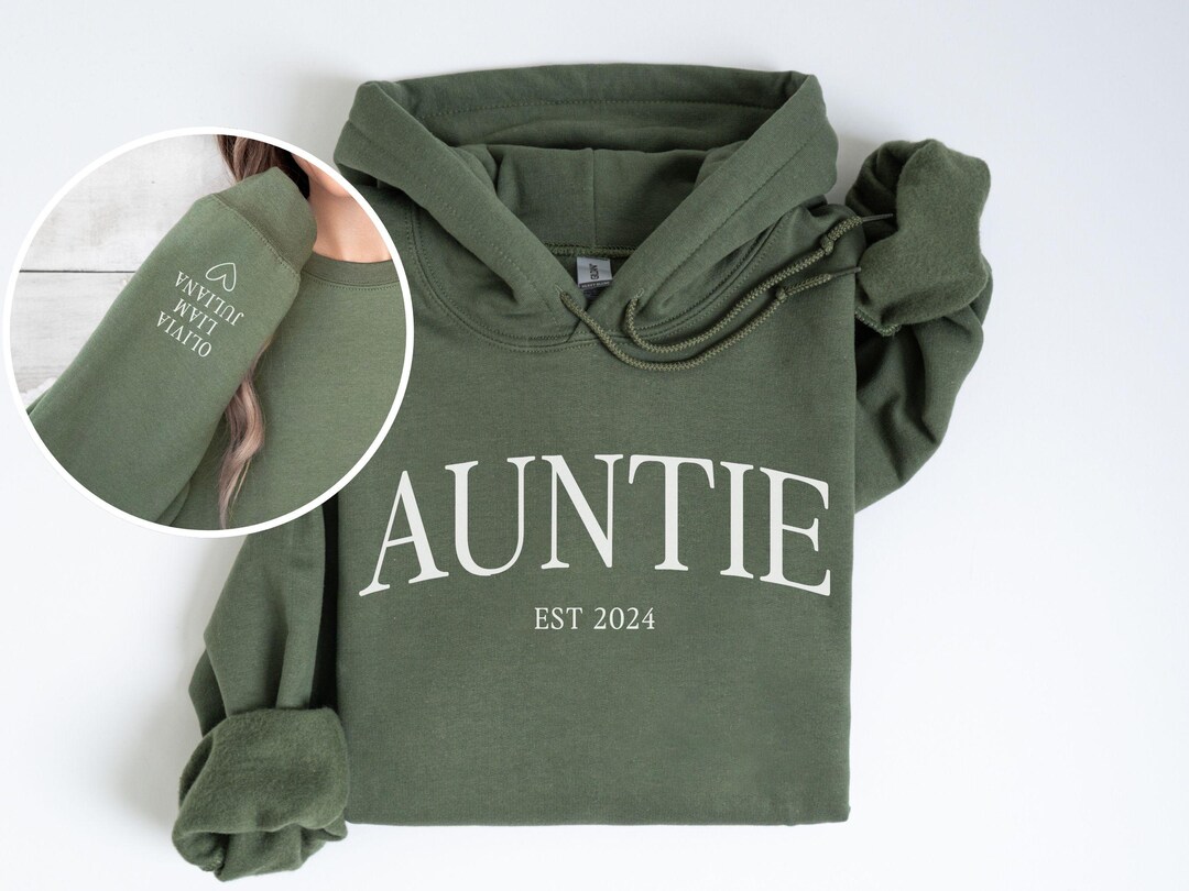 Auntie Hoodie With Names on Sleeves, Personalized Auntie Sweatshirt ...
