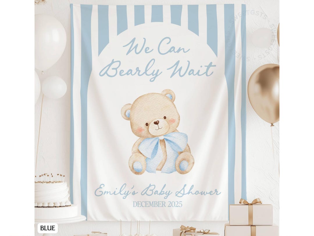 Teddy Bear Baby Shower Banner, We Can Bearly Wait Baby Shower Sign, Boy ...