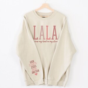 Lala Sweatshirt With Names on Sleeve, Personalized Lala Sweater With ...