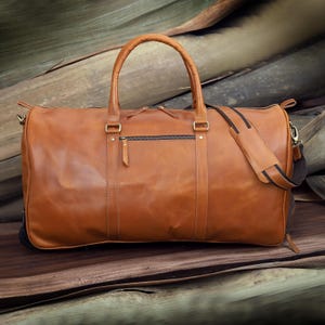 Leather Trolley Duffel Leather Overnight Duffel Weekender Bag on Wheels ...