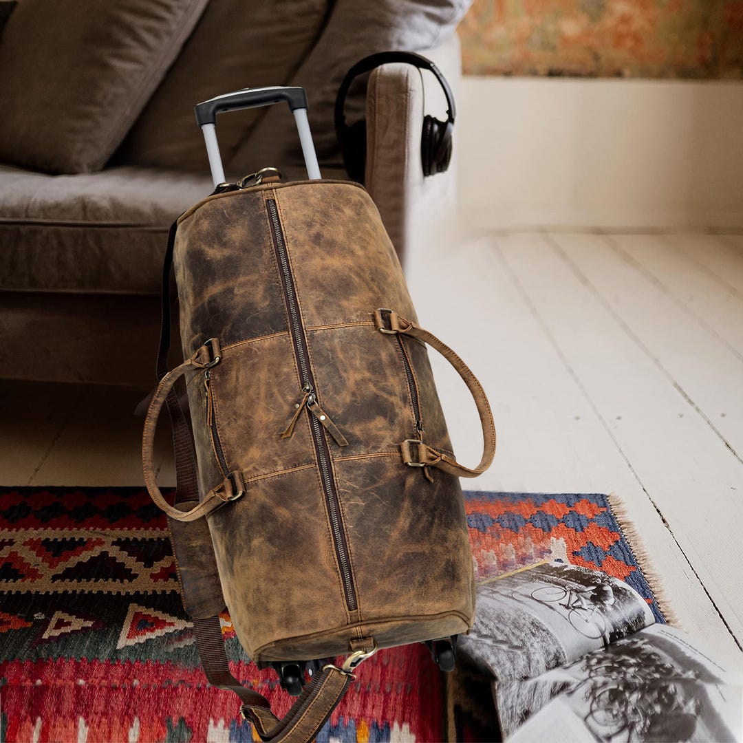 Handmade Leather Rolling Duffle Bag: 24-inch Travel Weekender - Etsy