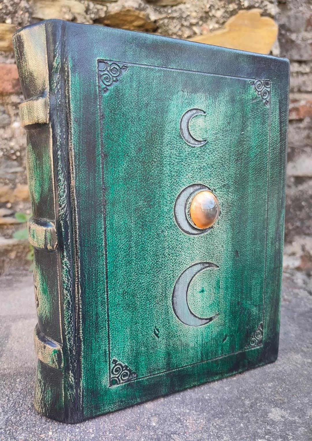 Triple Moon Emerald Leather Journal: Shiva Eye Embossed Diary - Etsy