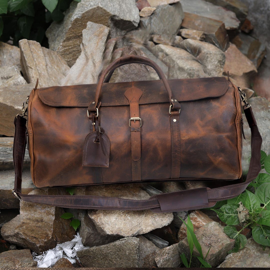 Handmade Full Grain Leather Duffel Bag: Vintage Travel Weekender - Etsy